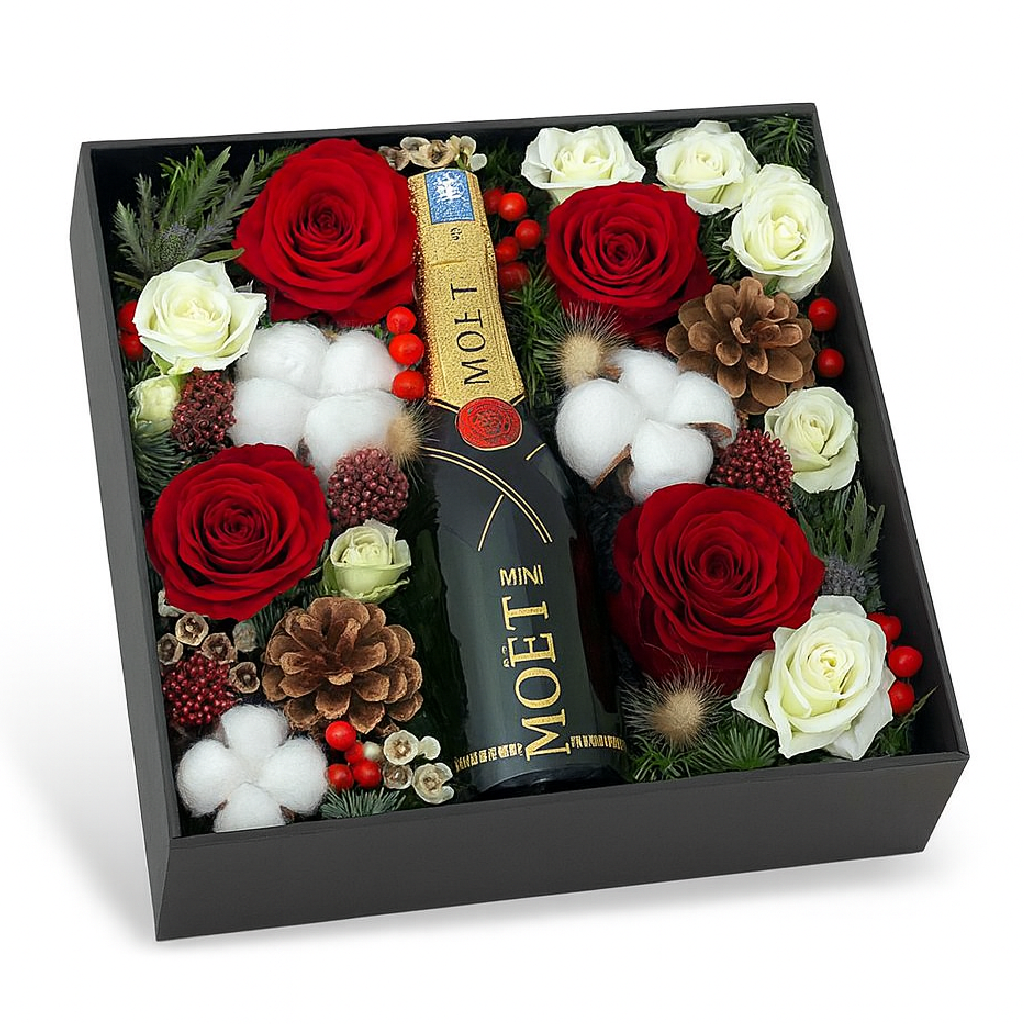 Crimson Toast (Roses, Cotton, Pinecones) | Gift Box